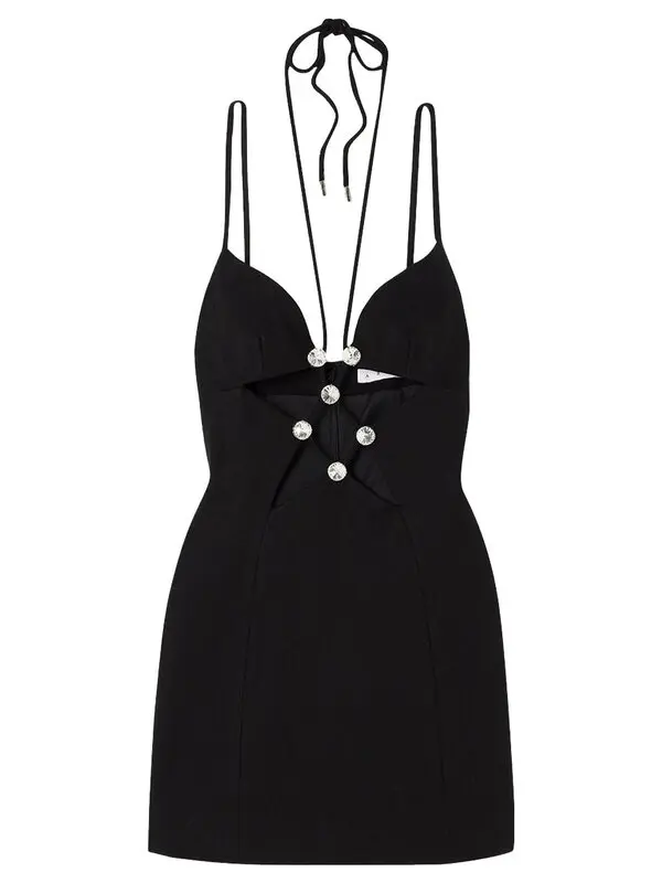 AREA Cutout Crystal-embellished Ponte Mini Dress - Black