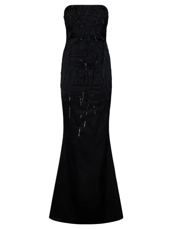 ROOM76 Crystal-embellished Satin Gown - Black