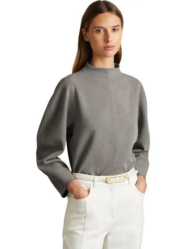 REISS Markari Sculpted High Neck Top - Grey