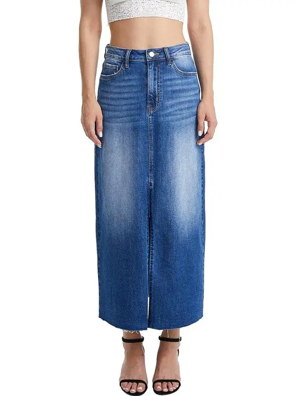BAYEAS Raw Hem Denim Midi Skirt - Sweet