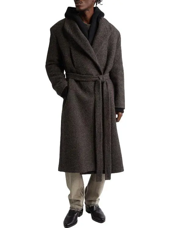 Fear Of God Herringbone Belted Virgin Wool Coat - Mocha