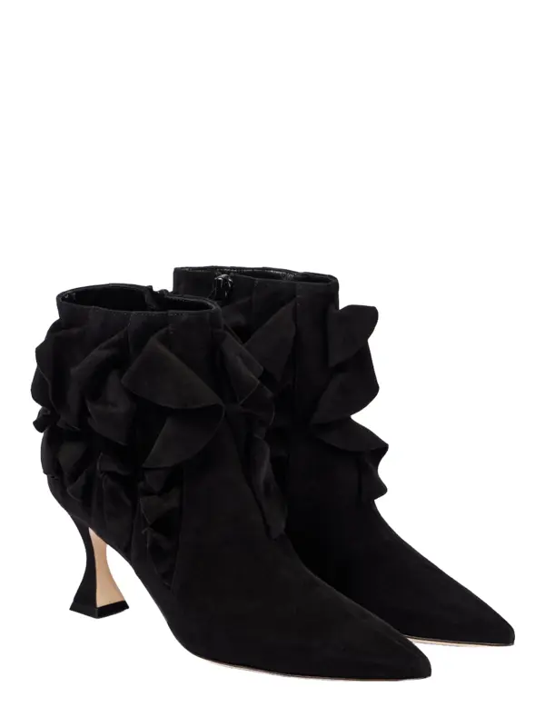 Manolo Blahnik Pompa Ruffled Suede Ankle Boots - Black