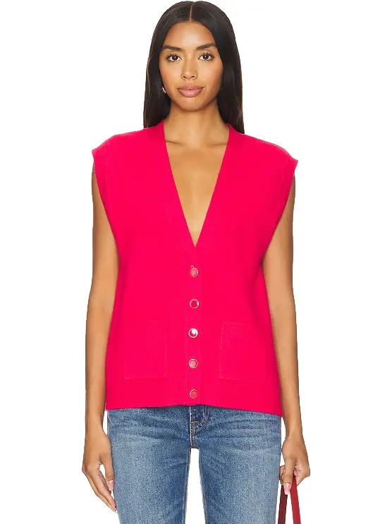 525 Jessica Button-front Knit Vest - Cherry Red