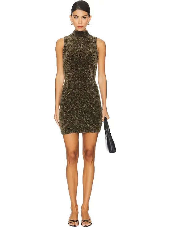 CAMILA COELHO Robyn Cable Knit Dress - Olive Green