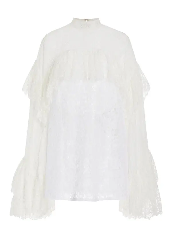Françoise Carine Ruffled Lace Top - White