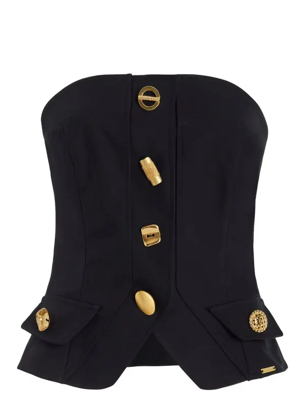 Françoise Bijou Buttoned Gabardine Strapless Vest - Black