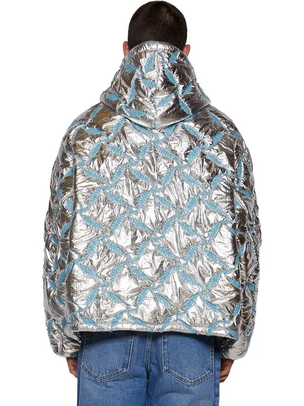 BLUEMARBLE Hooded Quilted Bomber Jacket - Reflective Silver