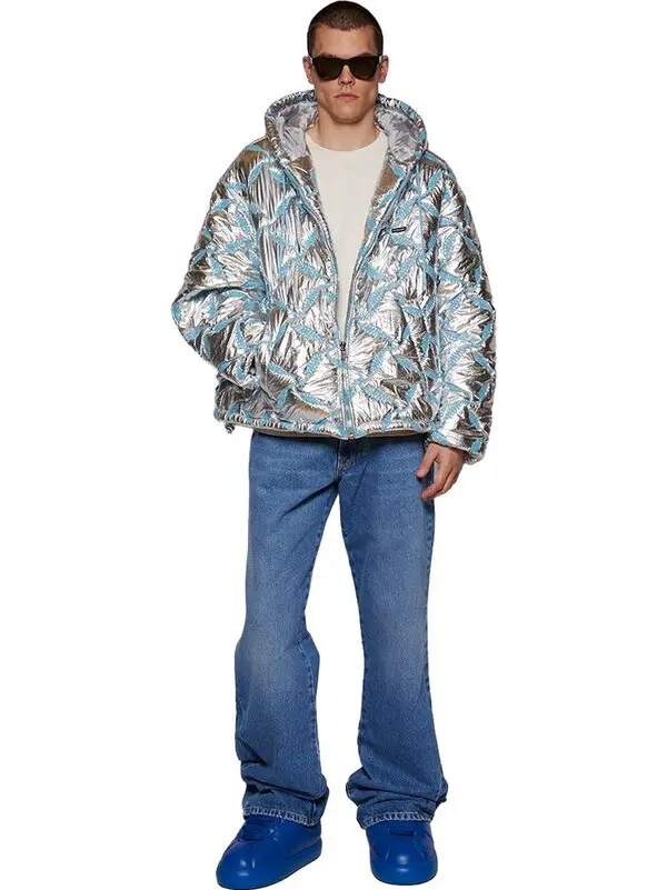 BLUEMARBLE Hooded Quilted Bomber Jacket - Reflective Silver