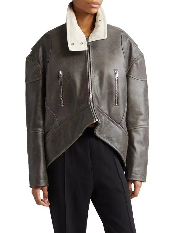 JW Anderson Asymmetric Hem Leather Biker Jacket - Dark Brown