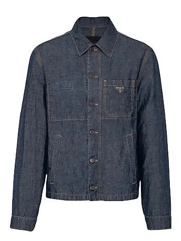 Prada Branded-plaque Chest-pocket Jacket - Blue