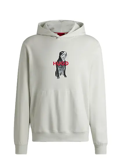 Hugo Boss Animal-graphic Regular-fit Cotton-jersey Hoody - Natural