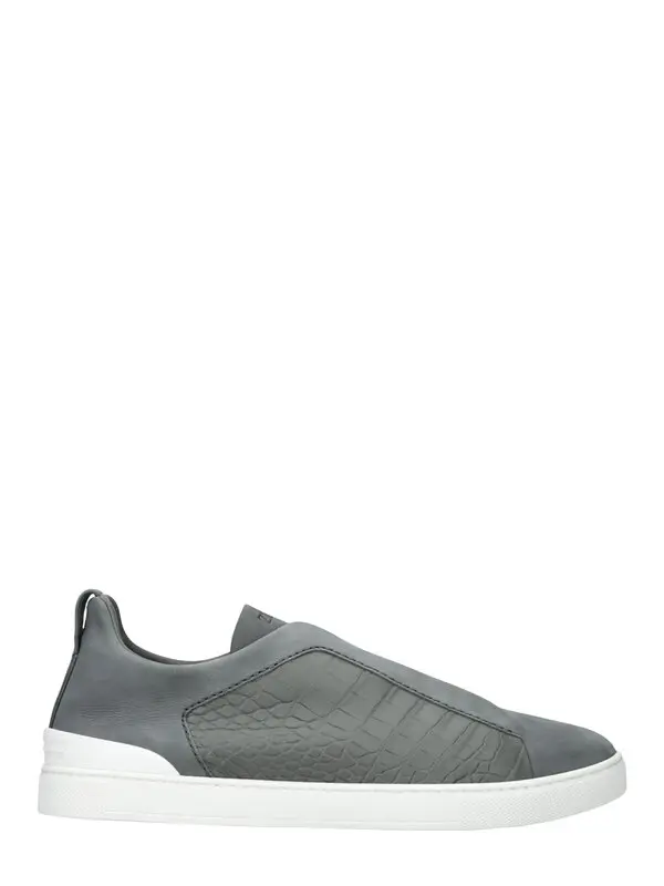 Zegna Crocodile Leather Triple Stitch Secondskin Sneakers - Grey