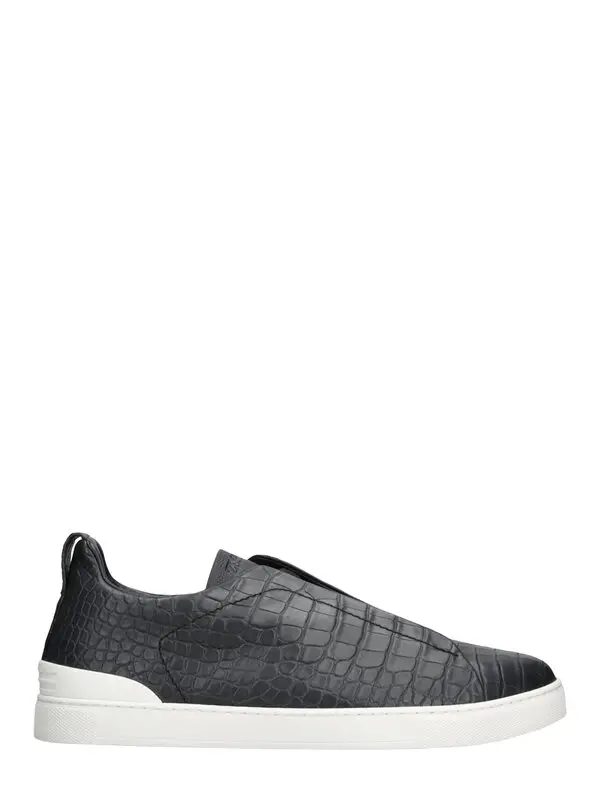Zegna Crocodile Leather Triple Stitch Secondskin Sneakers - Navy