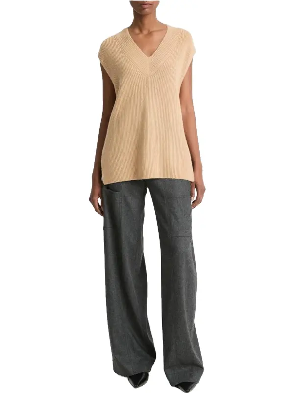 Vince Ribbed Wool-cashmere V-neck Sweater Vest - Brown