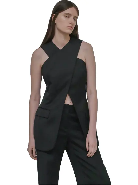 Rosetta Getty Tailored Cross Front Top - Black