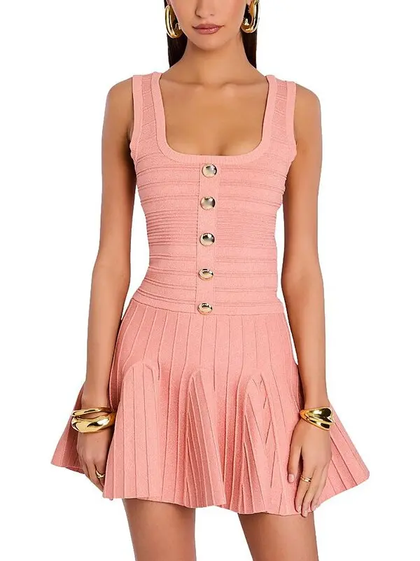 Retrofete Brooke Flared Mini Dress - Metallic Peche
