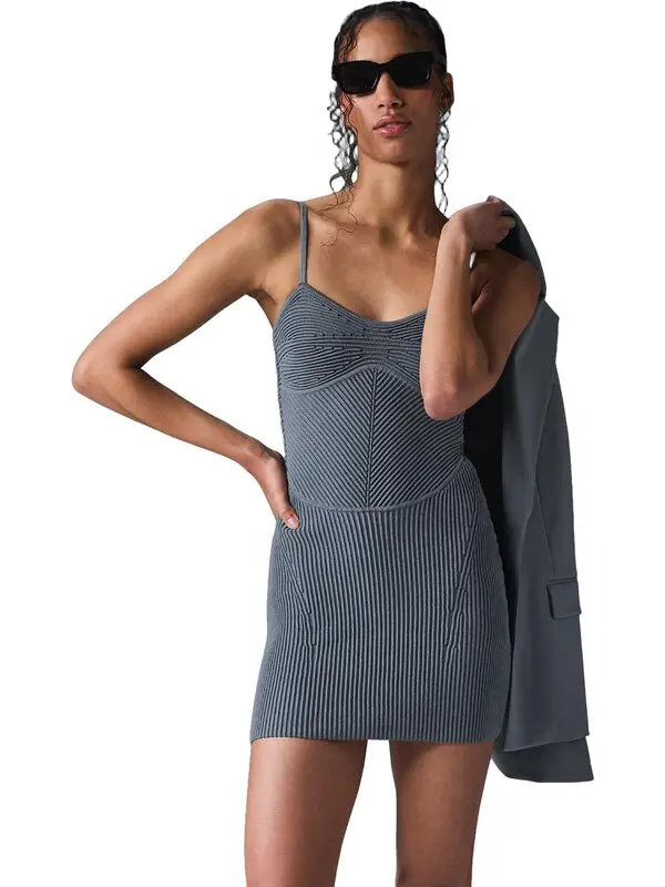 Alo Yoga Denim Knit Mini Dress - Steel Grey/anthracite