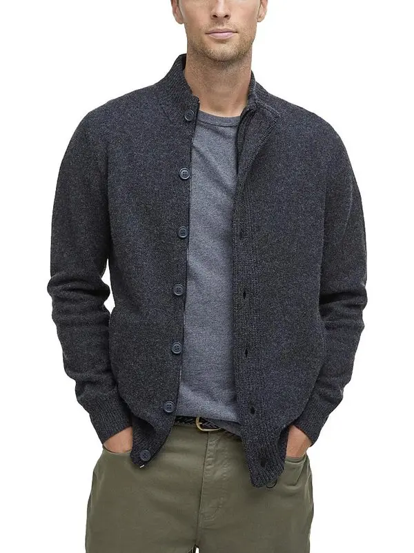 Barbour Elbow Patch Wool Cardigan - Charcoal Marl