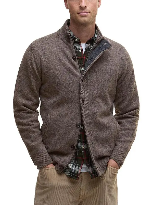 Barbour Elbow Patch Wool Cardigan - Dark Stone