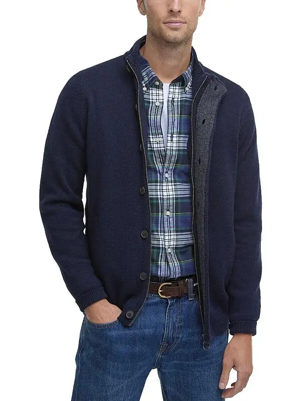 Barbour Elbow Patch Wool Cardigan - Navy