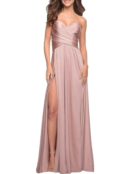LABOMME Strapless Jersey Gown With Slit - Mauve