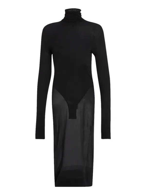 Saint Laurent Sheer Turtleneck Midi Dress With Bodysuit - Noir