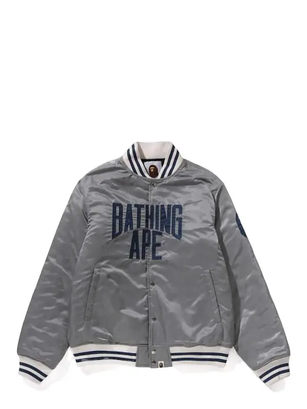 BAPE Solid Camo Nyc Logo Varsity Jacket - Gray