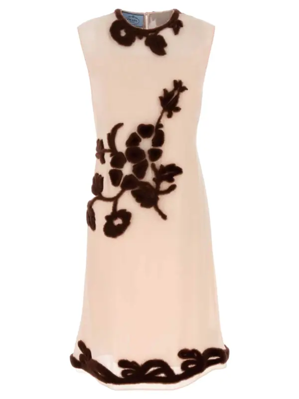 Prada Floral-embroidered Silk Midi Dress - Neutrals