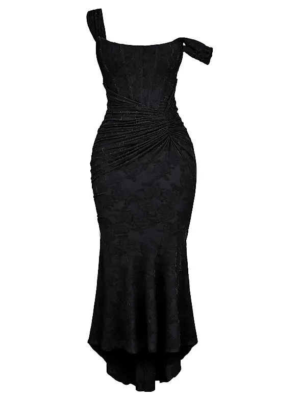 House Of Cb Cesca Floral-print Corseted Maxi Dress - Black