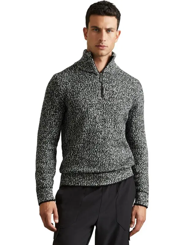 REISS Jamieson Marled Cotton And Wool Funnel-neck Jumper - Black/white