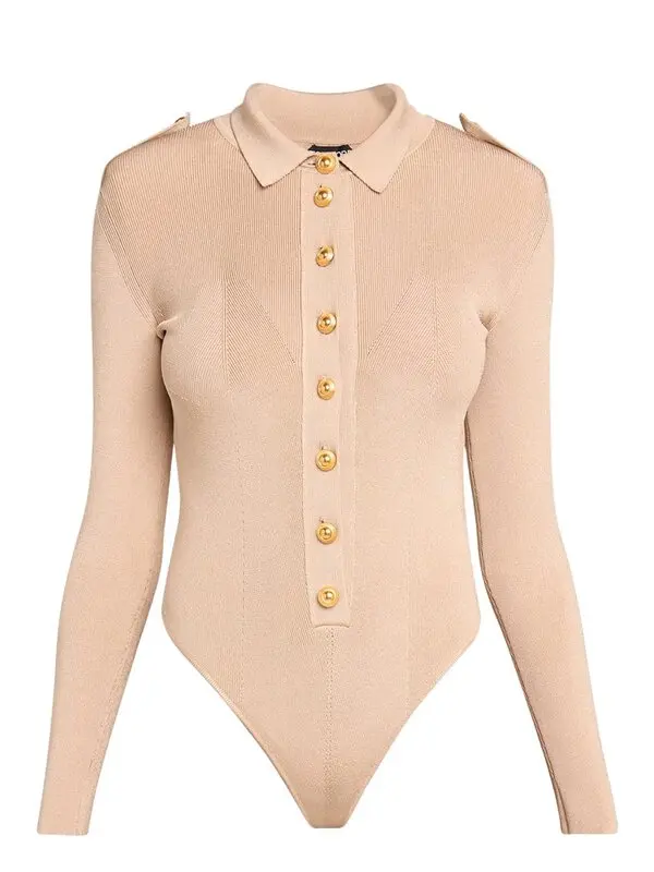 TOM FORD Button-front Polo Bodysuit - Soft Beige