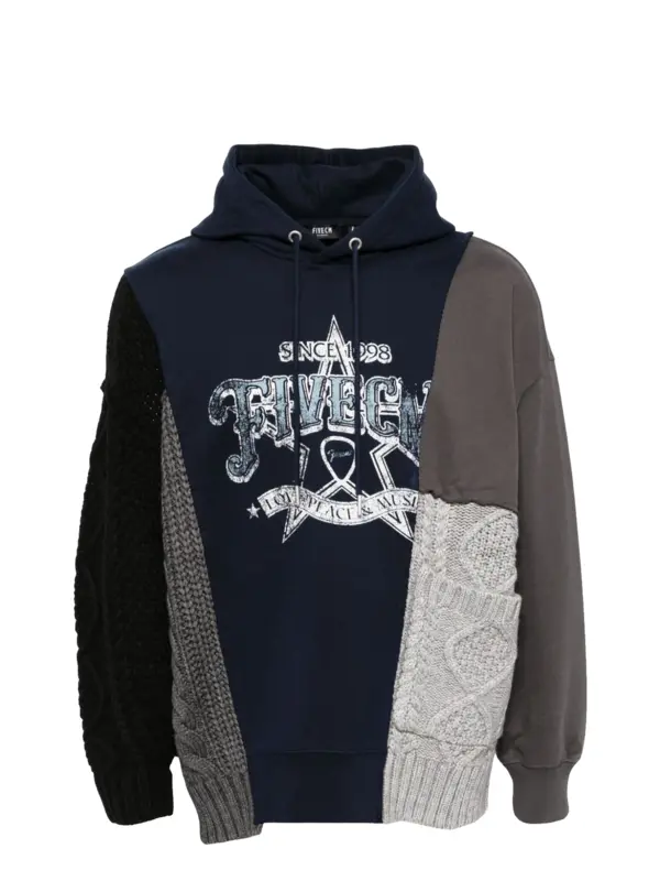 FIVE CM Knitted-panel Hoodie - Blue
