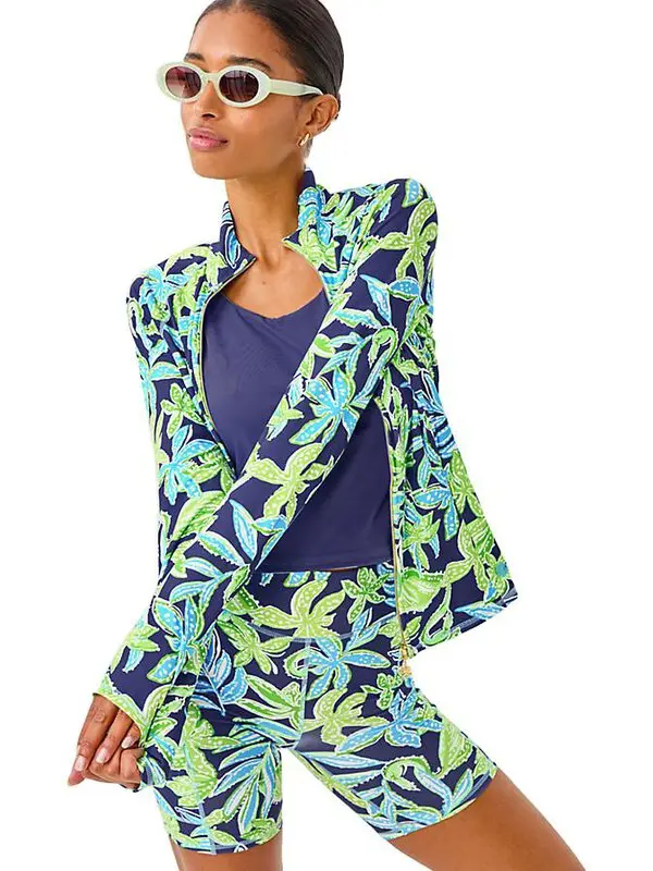 Lilly Pulitzer Upf 50+ Luxletic Breaker Zip-up Jacket - Sapphire Pool Tropical Tango