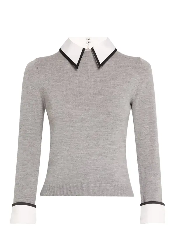 Alice + Olivia Porla Collared Sweater - Medium Heather Grey