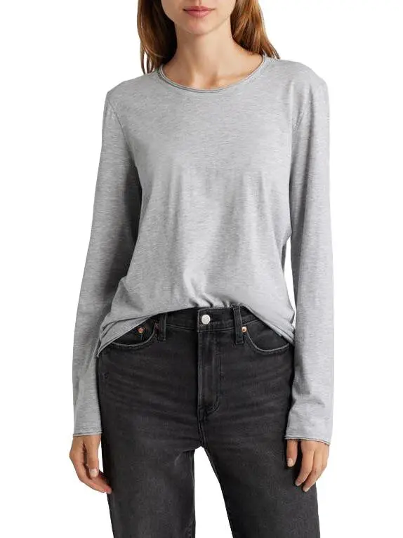 Rails Long Sleeve Cotton T-shirt - Heather Grey