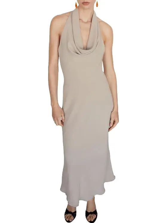 Mango Drape Halter Dress - Beige