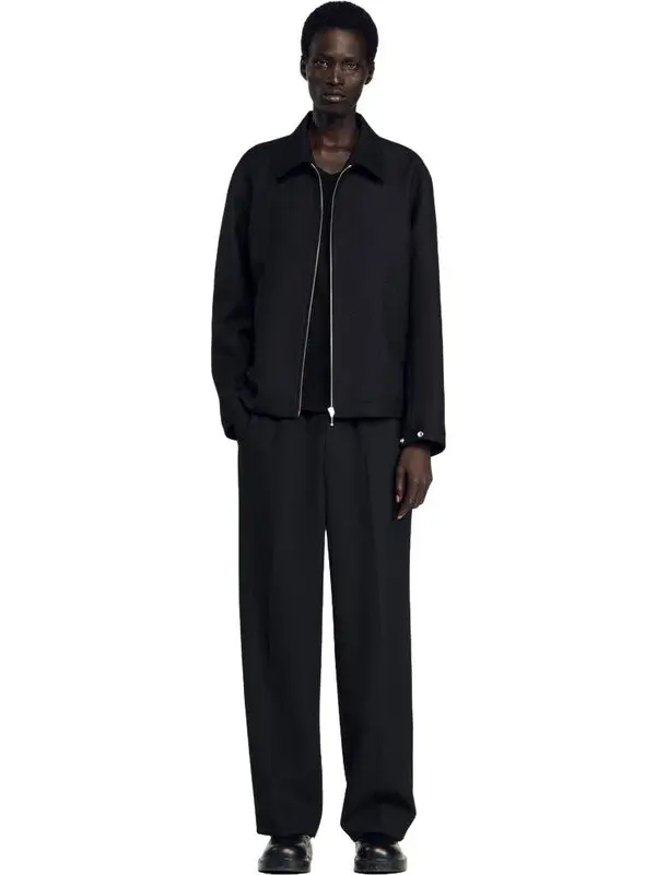 Sandro Zip-up Jacket With Pockets - Black