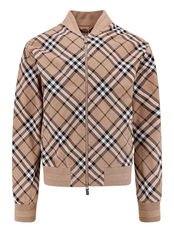Burberry Check Print Wool Blend Jacket - Beige