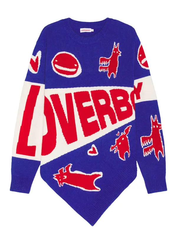 CHARLES JEFFREY LOVERBOY Topsy Turvy Logo Jumper - Blue & Red