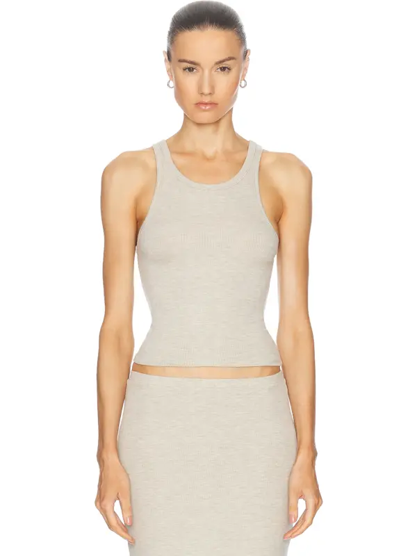 Eterne High Neck Fitted Tank Top - Heather Oatmeal
