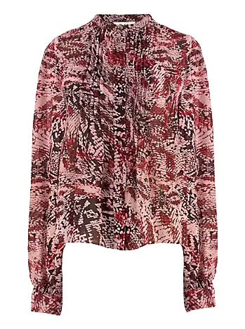 RO&ZO Snakeskin-pattern Pintuck Woven Blouse - Pink