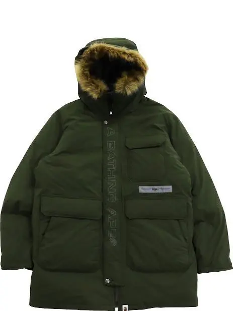 BAPE Loose Fit Long Down Coat - Olivedrab Green