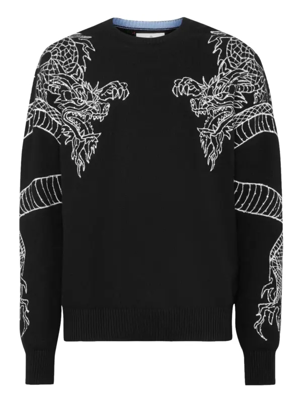 Philipp Plein Dragon-embroidered Jumper - Black
