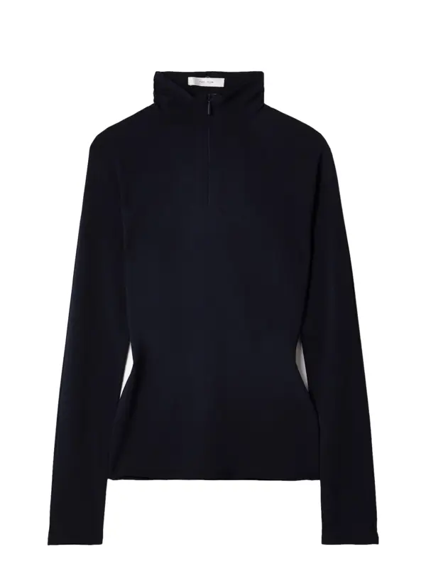 THE ROW Patti Stretch-jersey Half-zip Turtleneck Top - Blue