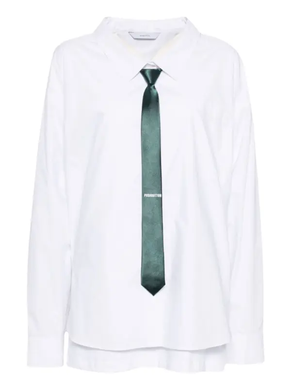 PUSHBUTTON Long-sleeved Cotton Shirt - White