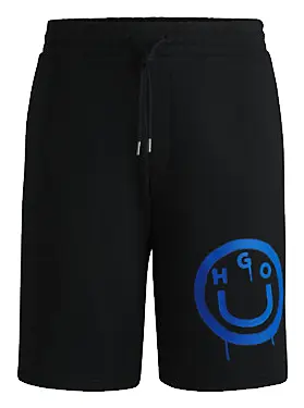 Hugo Boss Smiley-print Relaxed-fit Cotton-jersey Shorts - Black