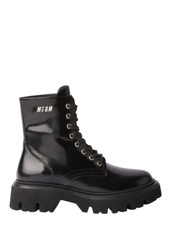 MSGM Logo-lettering Leather Combat Boots - Black