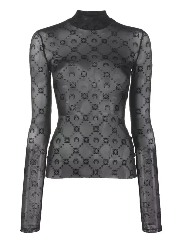 MARINE SERRE Moonogram Flocked Mesh Top - Black