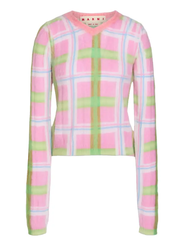 Marni Checked Knitted Sweater - Pink