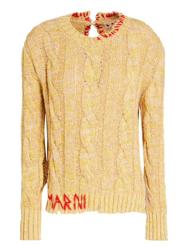 Marni Mélange Cable-knit Cotton Sweater - Yellow